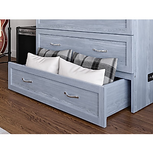 AFI Northfield Twin XL Size Murphy Bed Chest with Mattress, Storage, & Built-in Charger in Driftwood