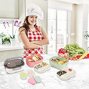 Bento Box,2 Layers Bento Box Adult Lunch Box with Salad Dressing Container and Carrying Handle,Lunch Box Containers for Toddler/Kids/Adults,1.3L-6Compartments&Utensils(White)