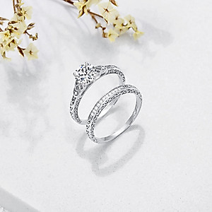 Ayafee 1.13 Carat (ctw) Moissanite Wedding Sets for Women, S925 Sterling Silver Vintage Bridal Sets Wedding Rings for Her - Size 7.5