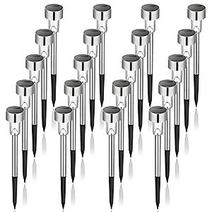 GIGALUMI Solar Lights Outdoor Waterproof, 20 Pack, Stainless Steel LED Solar Garden Lights for Patio, Lawn, Yard and Landscape, Garden Decor Patio Decor, Cold White