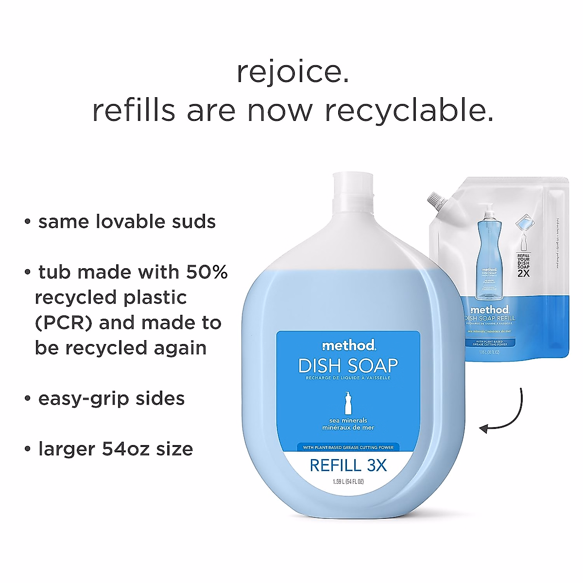Method Gel Dish Soap, Refill, Sea Minerals, Recylable Bottle, Biodegradable formula, 54 Fl Oz (Pack of 1)