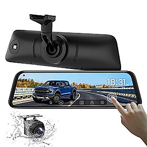 AUTO-VOX T9 OEM Look Rear View Mirror Backup Camera with Neat Wiring, 9.35''Full Touch Screen Stream Media Monitor with Back Up Camera System, 1080P Super Night Vision Reverse Camera for Car/Trucks