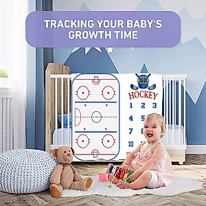 PHMOJEN Baby Age Milestone Blanket, Hockey Stadium Blanket for Nursery, Baby 1-12 Months Growth Chart, Includes 4 Frame and 1 Headband 47"x40" BTLSPH298