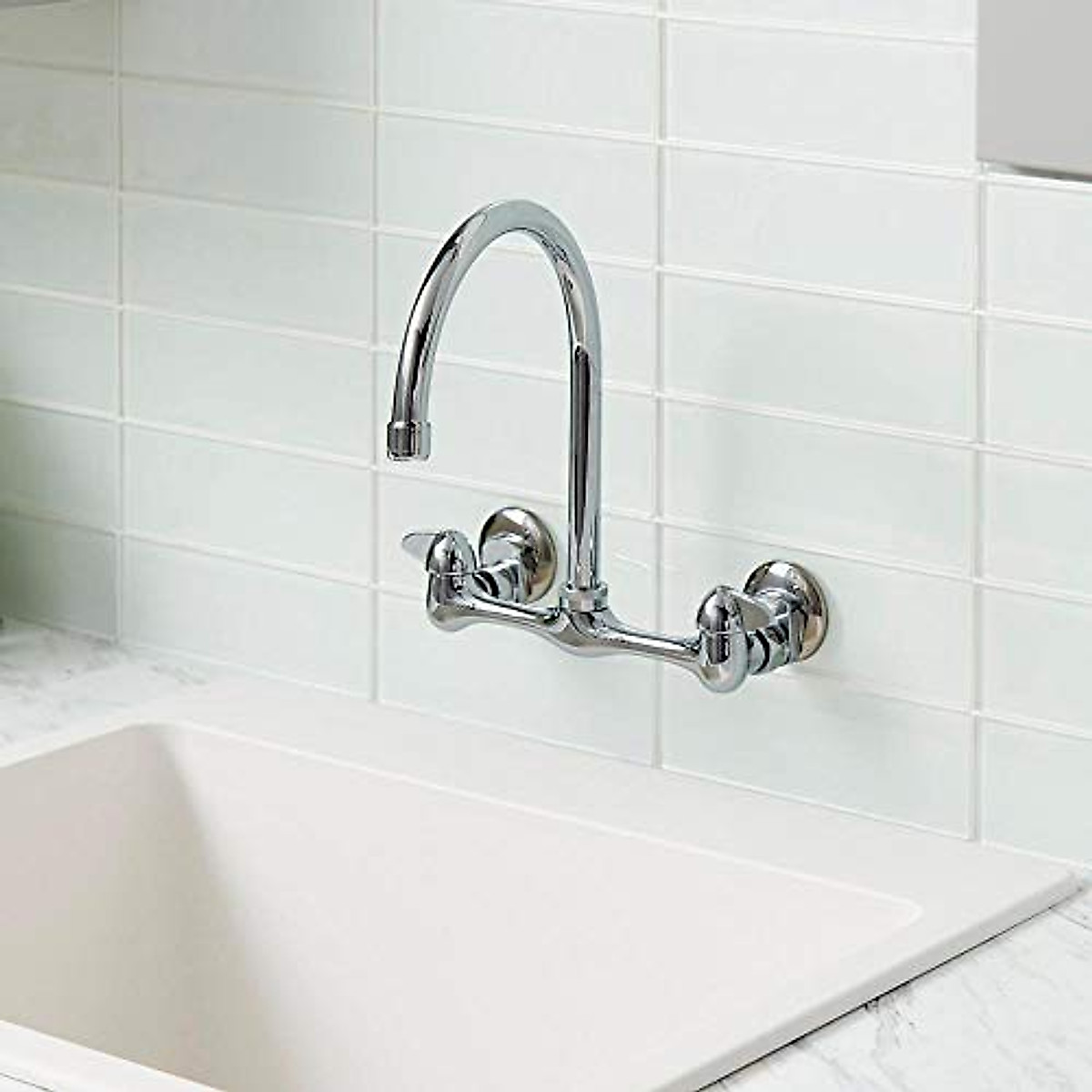 Glacier Bay 2-Handle Wall Mount High-Arc Kitchen Faucet in Chrome-67735-0001