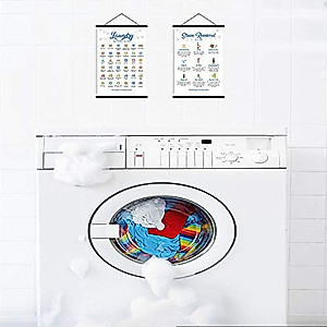 CHDITB Laundry & Stain Removal Theme Art Print Wash Room Magnetic Natural Black Wood Hanger Frame Poster, Canvas Unique Symbols Be The Change Painting 28X45cm Wall Hanging Regular Sign For Toilet Decor