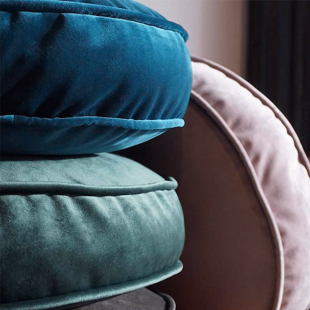 YIUOR Velvet Floor Pillows Round Chair Cushion Couch Throw Pillow Soft Pouf Seat Mattress Bean Bag for Reading Nook Play Room (19.7",Teal)