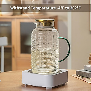 Buaic Glass Pitcher with Lid, 2 PACK 68 oz/2L Liter Vintage Water Pitcher, Clear Borosilicate Glass Water Carafe for Cold Brew, Coffee, Lemonade, Iced Tea,Beverage, Heat Resistant Water Glass Jug