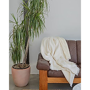 HOUSE NO.23 Sherpa Fleece Throw Blanket, Double Gauze Organic Turkish Cotton, Lightweight Super Soft Warm Blanket Bed Couch, All Seasons, Home Decor, Fall Decor, 51x67 (Coconut)