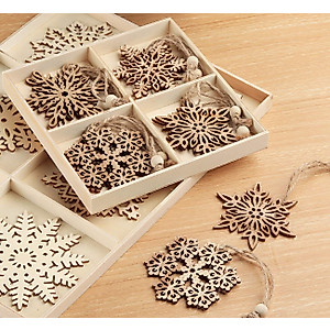 ilauke 12pcs Wooden Snowflakes Decorations 3 inch Christmas Ornaments Wood Hanging Ornament Rustic Farmhouse Christmas Craft Supplies