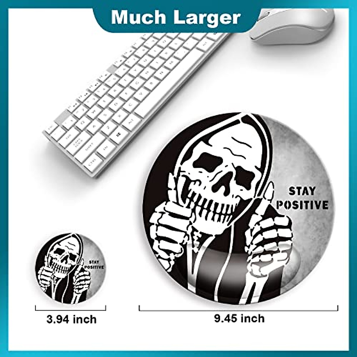 Large Mouse Pad with Wrist Rest Dia 9.45 inch, Mouse Pads for Desk, Cute Round Ergonomic Mouse Pad, Gel Mousepad Wrist Support for Computer Laptop Gaming Home Office Decor-Funny Skull