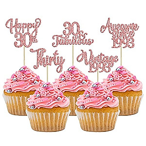 30Pcs Vintage 1993 Cupcake Toppers Glitter Thirty 30 Fabulous Happy 30th Birthday Cupcake Picks Cheers to 30 Years for 30th Birthday Anniversary Party Cake Decorations Supplies Rose Gold