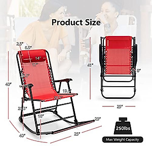 Tangkula Outdoor Folding Rocking Chair, No Assembly Required, Foldable Rocker Recliner with Headrest, Portable Lounge Chair for Camping, Patio, Lawn, Garden, Yard or Balcony