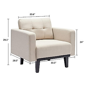 AYEASY Linen Mid-Century Modern Cream Accent Set of 2, Oversized Upholstered Single Sofa Chair Base and Wood Legs, Comfy Living Room Armchairs for Apartment Bedroom Office Study, Ivory/Beige