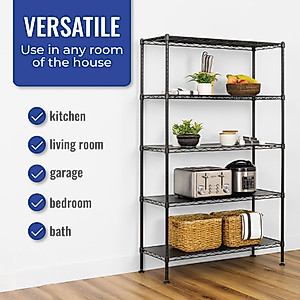 SafeRacks - NSF Certified Storage Shelves, Zinc, Heavy Duty Steel Wire Unit with Wheels and Adjustable Feet, Garage or Bakers Rack, Kitchen, Pantry Shelf - (36"x14"x60" 5-Tier) (Black)