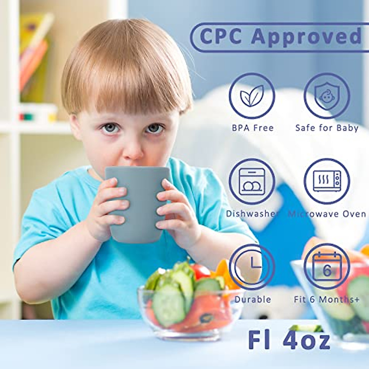 AULEGE Silicone Toddler Cup, 2 Pack BPA Free Silicone Drinking Training Cup for 6 Months+ Babies, 4 fl. oz Tiny Open Cup for Infants (Sage, Ether)