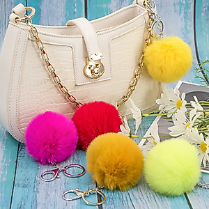 BQTQ 18 Pieces Pom Pom Keychain Rabbit Faux Fur Pom Pom Balls Keychain Fluffy Pom Pom with Keychain Hooks for Women Girls Bag Accessories (18 Bright Colors)