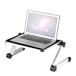 Folding Laptop Tray Desk for Bed, Height and Angle Adjustable Aluminum Alloy Laptop Stand Folding Breakfast Tray for Couch Sofa Floor (Black)