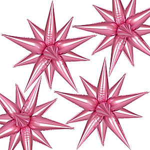 50pcs Pink Star Balloons Mylar, Pink Spike Explosion Star Foil Balloons Metallic, Pink Starburst Cone Point Star Balloons for Bachelorette, Baby Shower, Valentines Day, Birthaday, Wedding Decorations