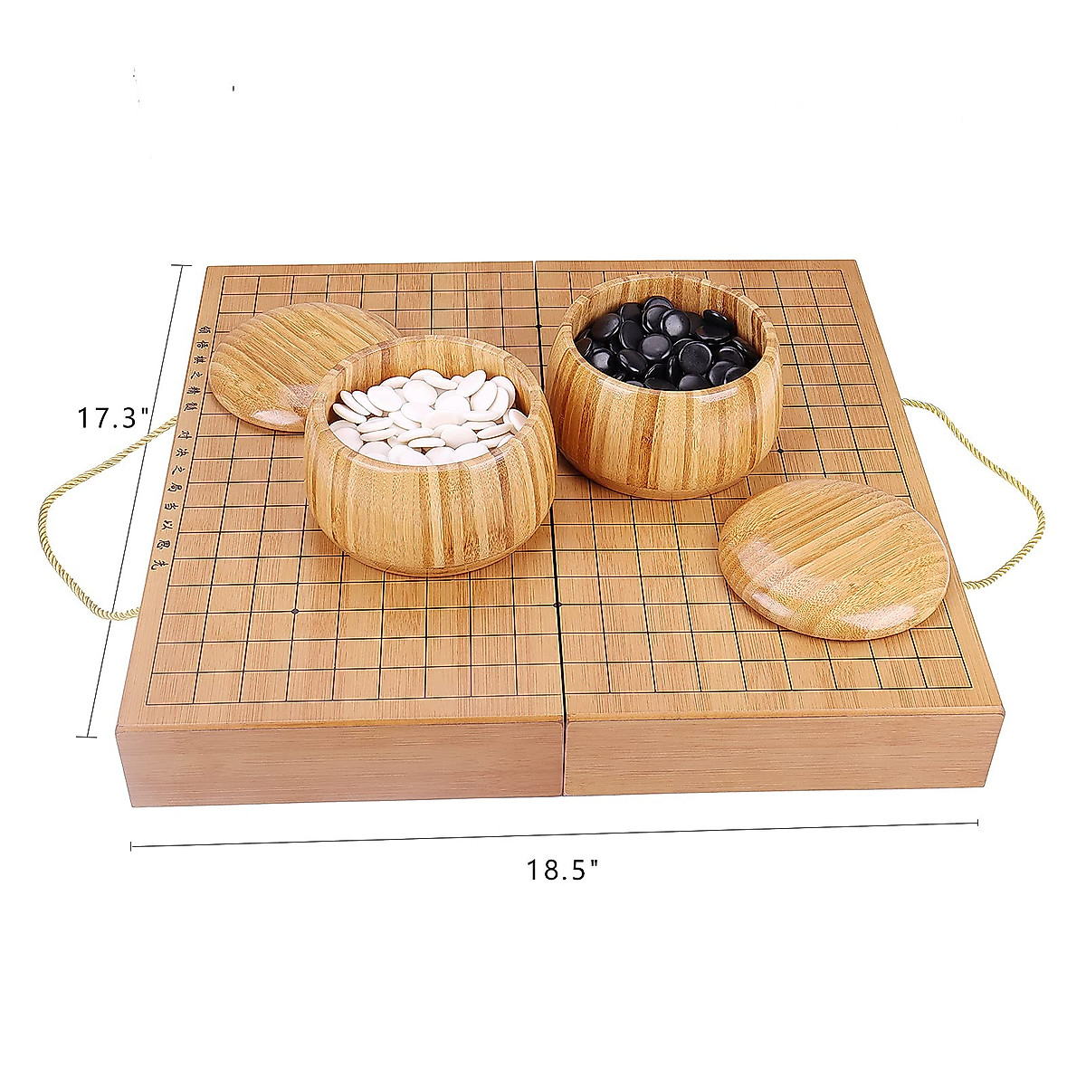 Wowwoody 19x19 Go Game SetHigh Grade Gift Box Board with Single Convex Melamine Stones and Bowls Set