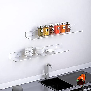 Sezanrpt 36 Inches Clear Long Floating Shelves for Wall, Acrylic Long Wall Shelf, Wall Mounted Shelves for Plants, Radio, Funko Pop, Books, Picture Frame, Clock, Cosmetics, Toiletries, 2 Pack