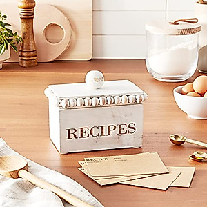 Mud Pie White Beaded Recipe Box, 4 1/2" x 6 1/2" | Card 3 1/2" x 5 1/2"