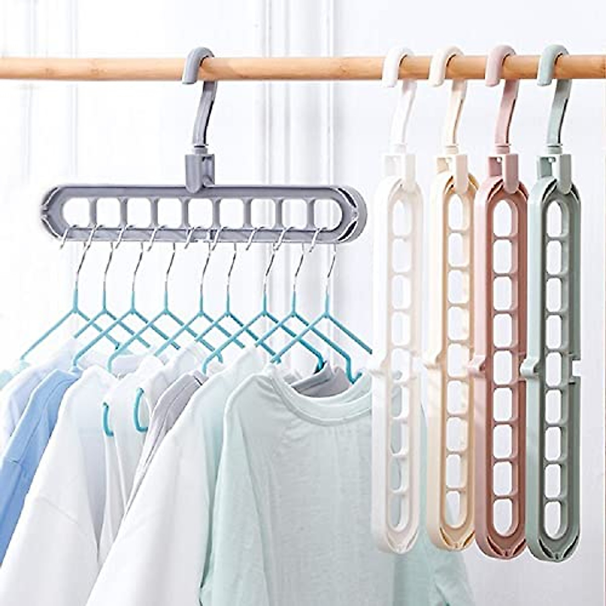 Askfairy 5PCS Multifunctional Foldable Hanger with 9 Holes Space Saving Hangers for Heavy Clothes, Shirts Pants Dresses Coats