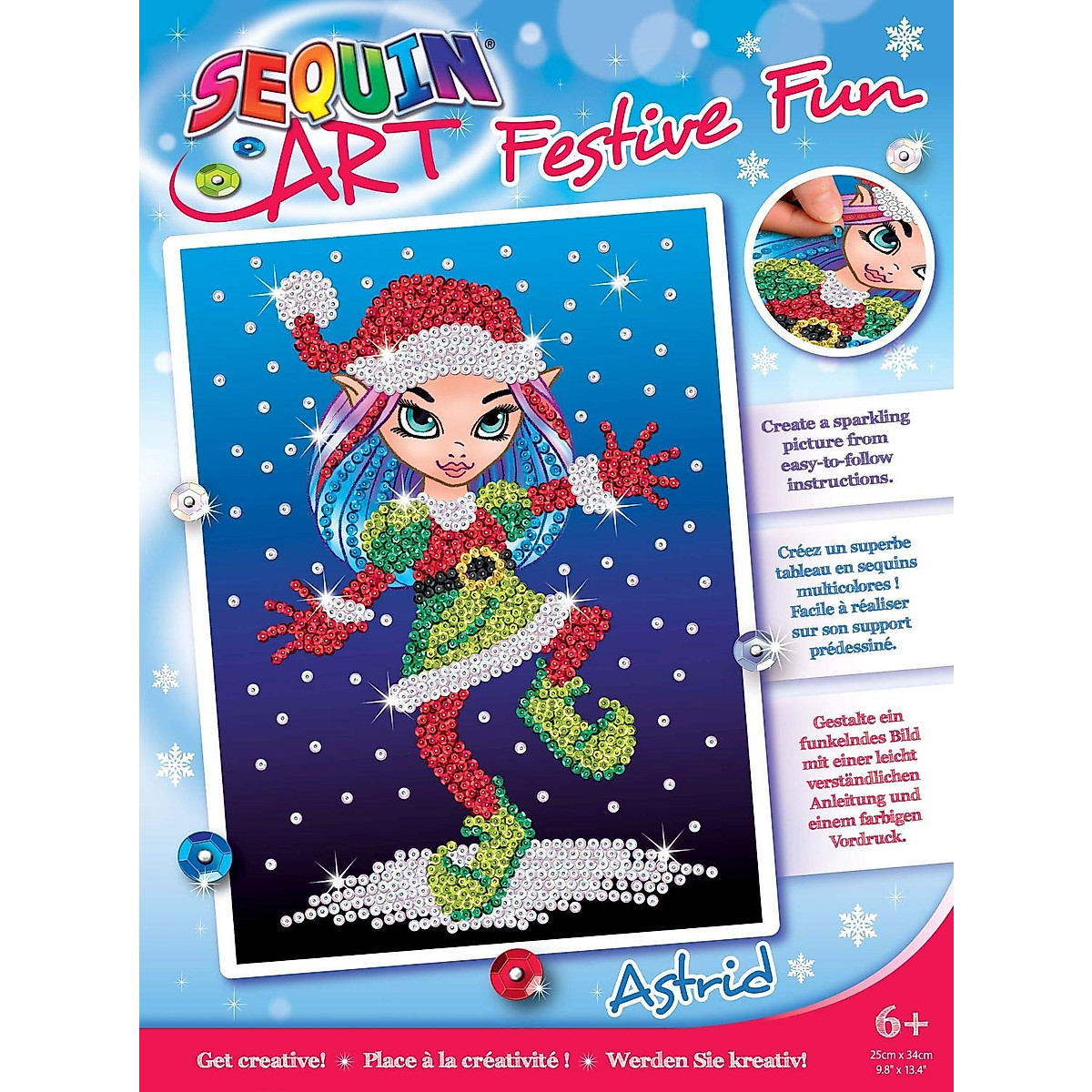 Sequin Art Red Christmas Astrid Elf, Sparkling Arts and Crafts Kit; Creative Crafts for Adults and Kids,Colourful