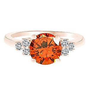 AFFY 14K Solid Rose Gold Simulated Citrine & White Natural Diamond Solitaire Engagement Wedding Ring 1.70 cttw Ring Size-13