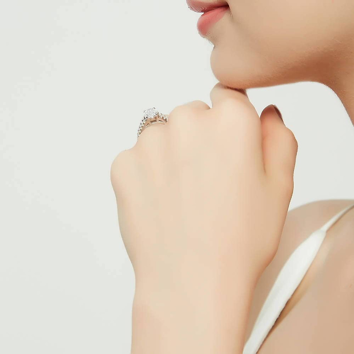 BERRICLE Sterling Silver Solitaire Wedding Engagement Rings 2.7 Carat Oval Cut Cubic Zirconia CZ Promise Split Shank Ring for Women, Rhodium Plated Size 7