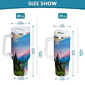Jihqo Wonderful Mountains Lakes 40 oz Stainless Steel Vacuum Insulated Tumbler with Handle and Straw Lid, Leakproof Water Bottle Double Wall Travel Mug Coffee Cup, Cupholder Friendly