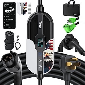 Tera Electric Vehicle Charger for J1772: Tesla EV Level 1 & 2 Portable 32A 8A 110V 240V Wall Connector Dual Use ETL NEMA 14-50 & 5-15 Wi-Fi Enabled 25FT Cable with Holder P01