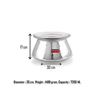 HAZEL Aluminium Hammered Finish Handi with Lid Biryani Rice Cooking Pot Degri Tope Patila, 23 cm, 5 Litre (7200 ML)