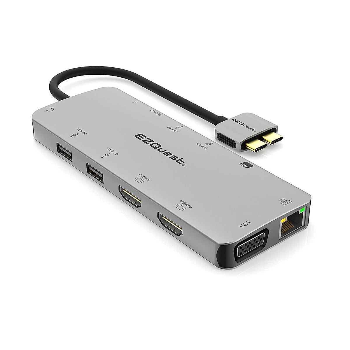 EZQuest USB C Hub 13 in 2 with 2 HDMI 4K, VGA, 1GBS Ethernet, 2USB A 3.0 Ports, 2 USB A 2.0 Ports, SD/Mico SD and Audio Port for Work and Travel - for MacBook Pro & Air