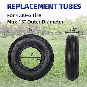 GICOOL 4.00-6 Replacement Tire and Inner Tube Set, 13" Heavy Duty Tire and Wheel, TR-13 Straight Valve Stem, for Wheelbarrow Trolley Dolly Garden Wagon Wheel Replacement, 1 Pack