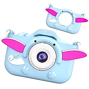 SLSFJLKJ Video Camera for Children with Fun Games, Kids Digital Camera with Special Effects, Rechargeable Battery, Ideal for Boys and Girls Age 3 4 5 6 7 8 9 10 Year Old (Blue Elephant 16G)