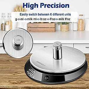 CHWARES Food Scale, Digital Kitchen Scale with Bowl Stainless Steel, Rechargeable Digital Scales Grams and Ounces for Weight Loss, Dieting, Baking, Cooking, and Meal Prep, 11lb/5kg, 0.1oz/1g