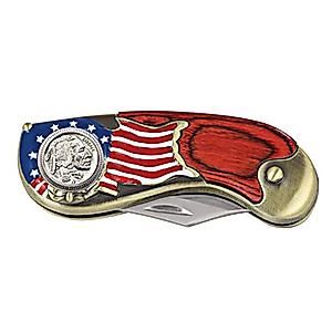 American Flag Coin Pocket Knife with Buffalo Nickel | 3-inch Stainless Steel Blade | Genuine United States Coin | Collectible | Certificate of Authenticity