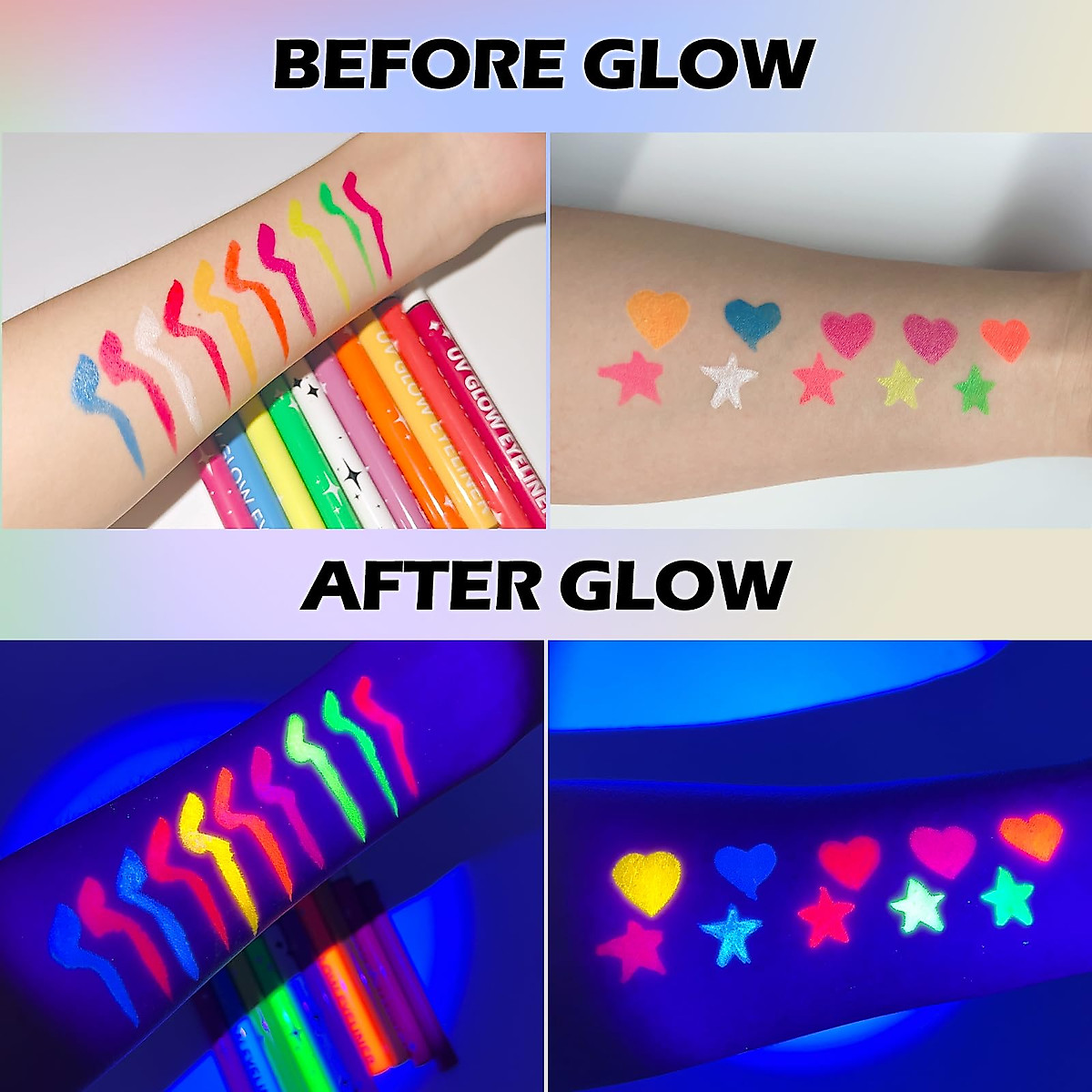 Erinde 10 Colors UV Neon Glow Liquid Eyeliner Set, Matte Colored Eye Liner Pen, Waterproof Smudge Proof, High Pigmented Colorful Graphic Liners for Rave Party Halloween Neon Face Body Paint Makeup