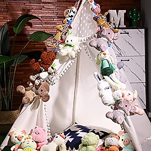 Blulu Plastic Toy Chain Organizer Stuffed Animal Storage Chain with 20 Pcs Plastic Clips 2 Pcs Ceiling Hook and 2 Pcs Door Hook for Hanging Plush Toys Hats Socks and Holiday Cards (White Clip)