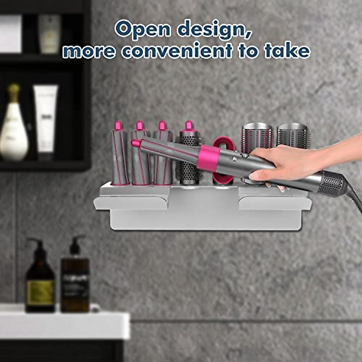 JiRiCHMi Storage Stand Holder for Dyson Airwrap, Metal Wall Mount Stand for 8-Hole Airwrap Styler and Accessories, for Home Bedroom Bathroom, Silver (Stand Only)