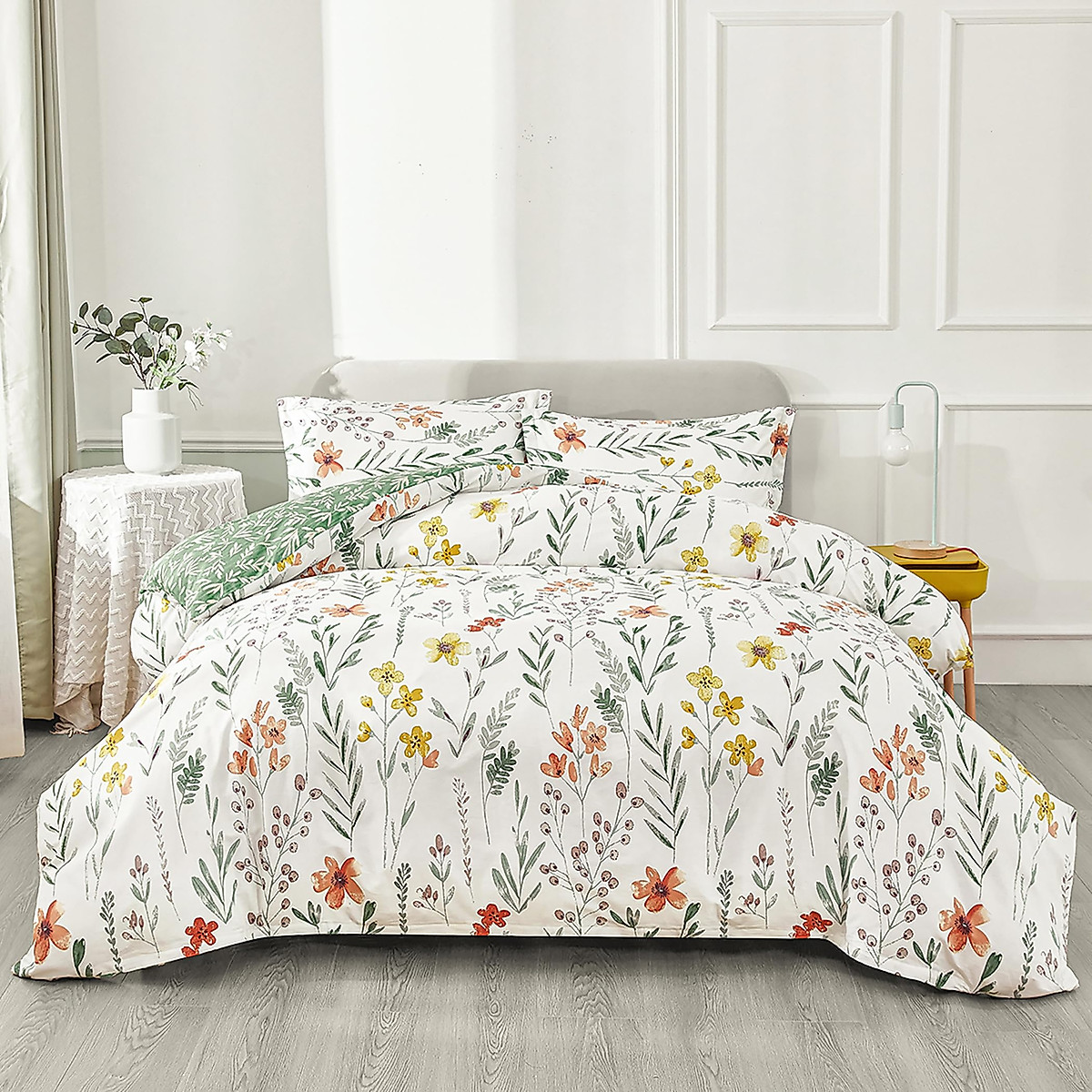 OAITE Duvet Cover Set,100% Cotton Comforter Cover with Floral Pattern Duvet Cover Set,Soft Bedding Set Includes with 3 Piece (2 Pillow Shams,1 Duvet Cover)
