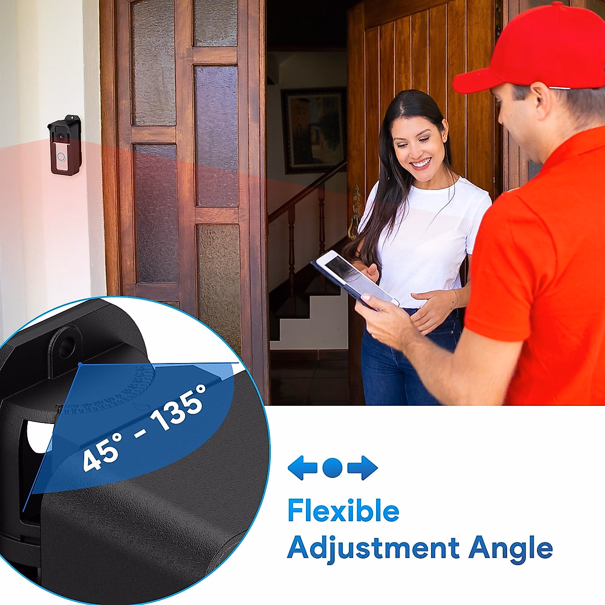 Anti-Theft Video Doorbell Angle Mount, 45 to 135 Degree Adjustable Ring Camera Holder Doorbell Door Mount for Apartment, Compatible with Ring/Blink Video Doorbell 4 3 Plus 2 1 Pro 2