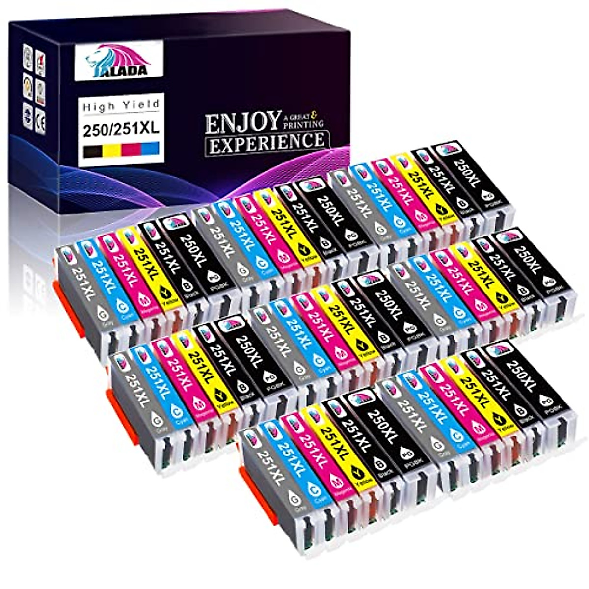 Jalada Compatible Ink Cartridge Replacement for Canon PGI-250 CLI-251 PGI-250XL CLI-251XL PIXMA iP8720 PIXMA MG6320 PIXMA MG6620 PIXMA MG7120 PIXMA MG7520 Inkjet Printer (8PGBK,8BK,8C,8M,8Y,8G)48-Pack