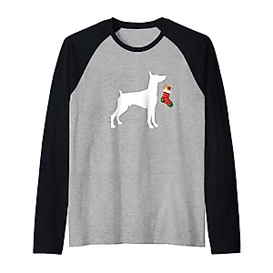 Miniature Pinscher Christmas Stocking Stuffer Dog Raglan Baseball Tee