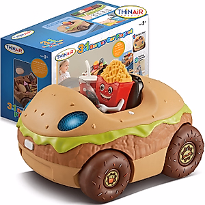 Burger Car Kids’ Kitchen Playset: 3 Pretend Play Toys in 1 with Fun Lights & Sounds, Includes Burger-Shaped Toy Car, Toy Food, Toy Grill & Toy Restaurant/Food Truck for Kids 3 & Up