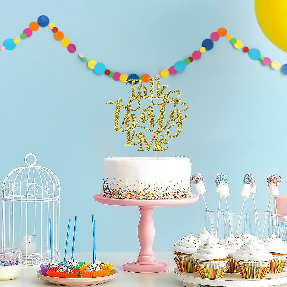 WeBenison Talk Thirty to Me Cake Topper Happy 30th Birthday Cake Supplies Dirty Thirty Birthday Party Decorations Gold Glitter