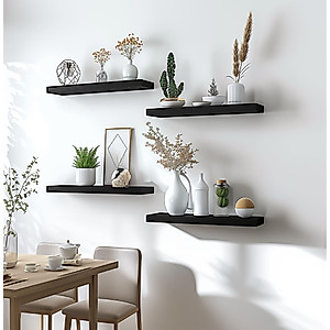 YYWUOJJ Wood Floating Shelves for Wall Decor, Rustic Wall Shelves for Bedroom Bathroom Kitchen Living Room, Set of 6 Black