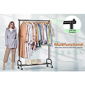 SLEEPING LAMB Heavy Duty Clothing Racks for Hanging Clothes Rack, 43" Wide Rolling Garment Rack Metal Clothing Hanger Rack with Wheels Wardrobe Rack for Coats, Shirts, Dress, (Black)