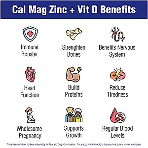 Calcium Magnesium Zinc Vitamin D Supplement 60 Tablets by Natural Systems - Calcium Magnesium Zinc and Vit D Supplements for Strong Immune System - Magnesium Supplement for The Immune System