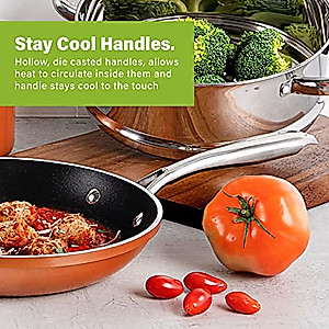 Gotham Steel Copper Cast 10 Piece Pots and Pans Set with Ultra Nonstick Diamond Surface, Includes Frying Pans, Stock Pots, Saucepans & More, Stay Cool Handles, Oven & Dishwasher Safe, 100% PFOA Free